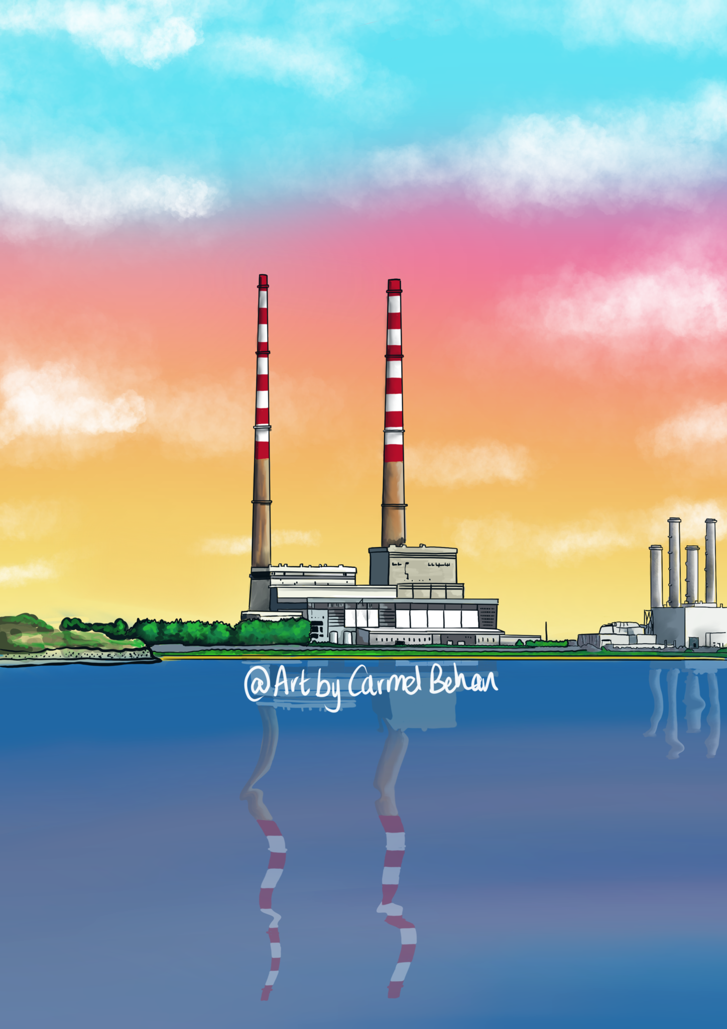 Dublin Poolbeg Chimneys - Art by Carmel Behan